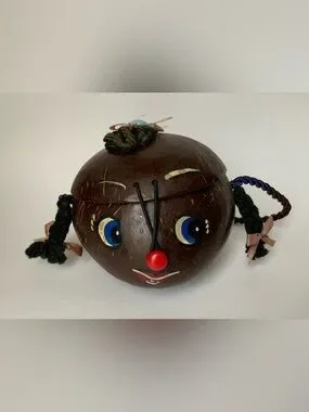 Accessories | Vintage Handpainted Coconut Shell Purse With Blue Eyes ...